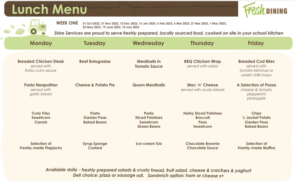 School Meals Menu - Pool Hayes Primary School